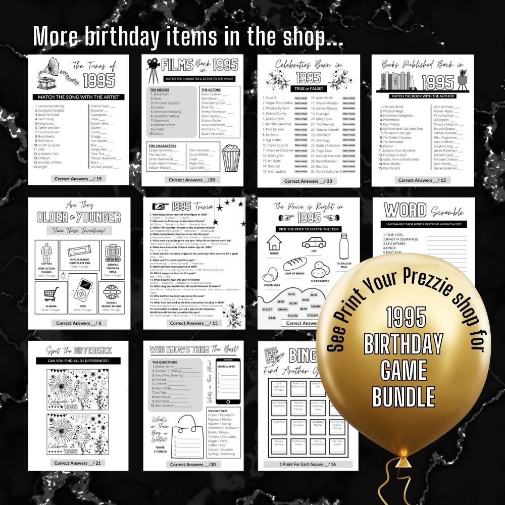1995 Quiz | Born in 1995 Print | Trivia Printable Game | 31st Birthday ...