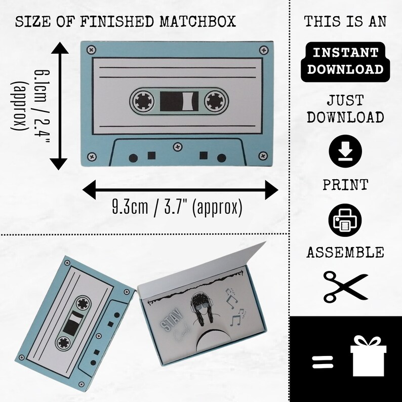 Retro Cassette Tape Gift Card Holder | Blue Printable Matchbox Template ...
