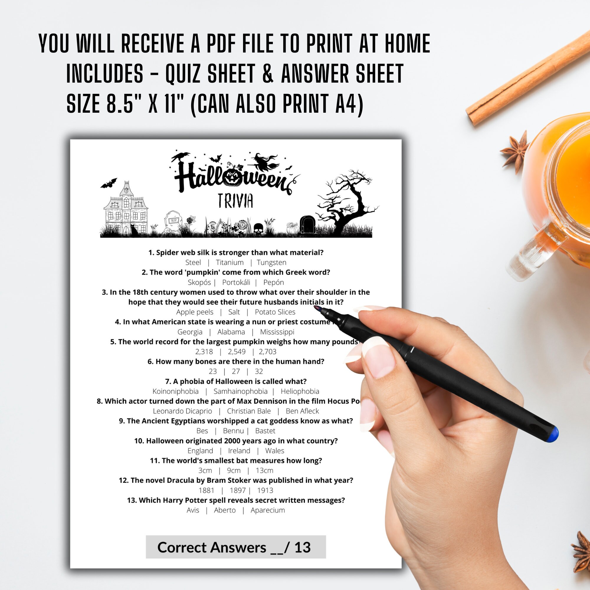 HALLOWEEN Trivia Sheet Halloween Quiz Halloween Party Game Halloween ...