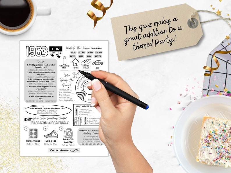 1963 Quiz Born in 1963 Print Trivia Printable Birthday - Etsy UK