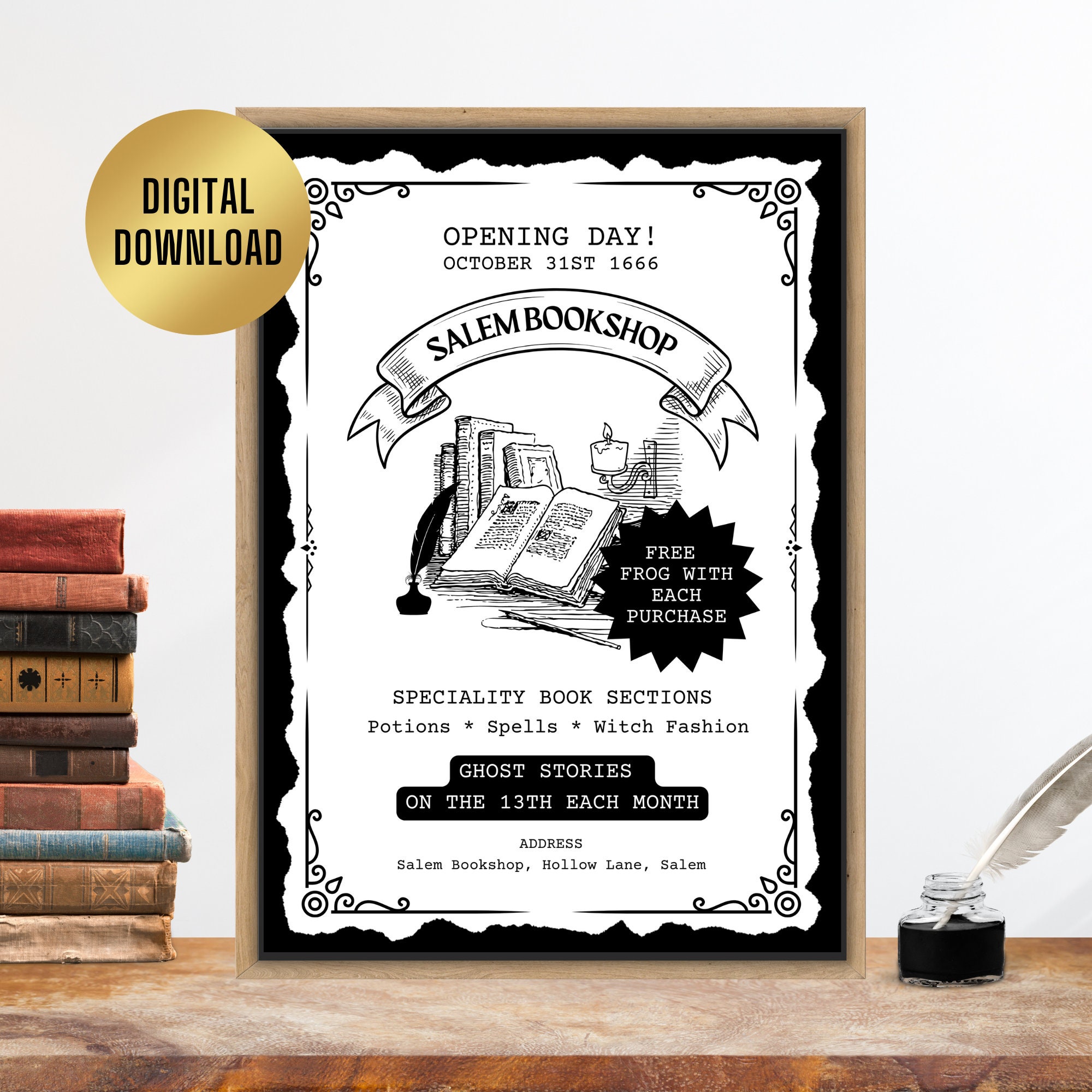 Printable Haunted Bookshop Poster | DIY Halloween Party Decorations ...