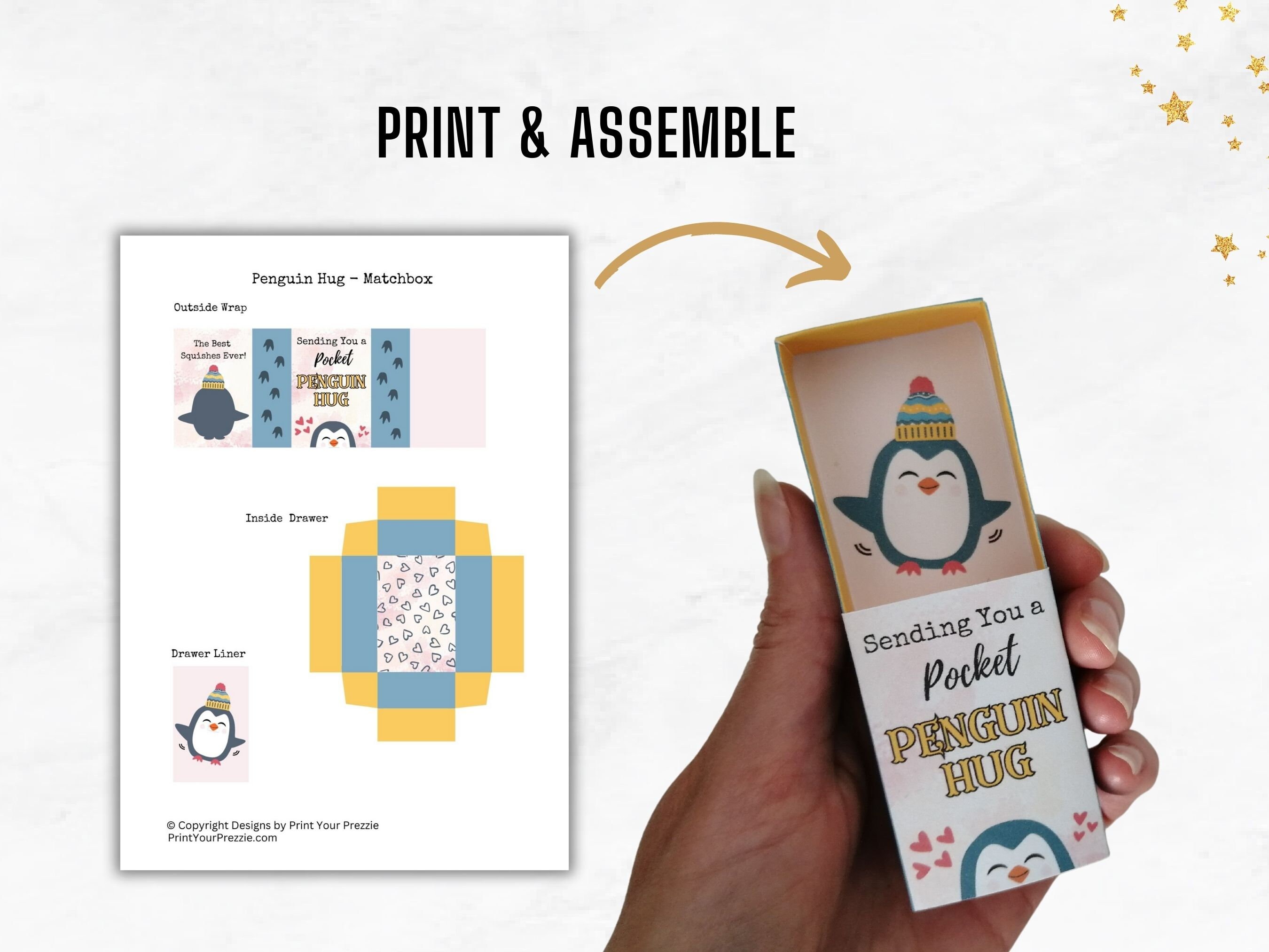 Printable Pocket Hug - Penguin Hug Cute Matchbox Card, Thinking of You ...