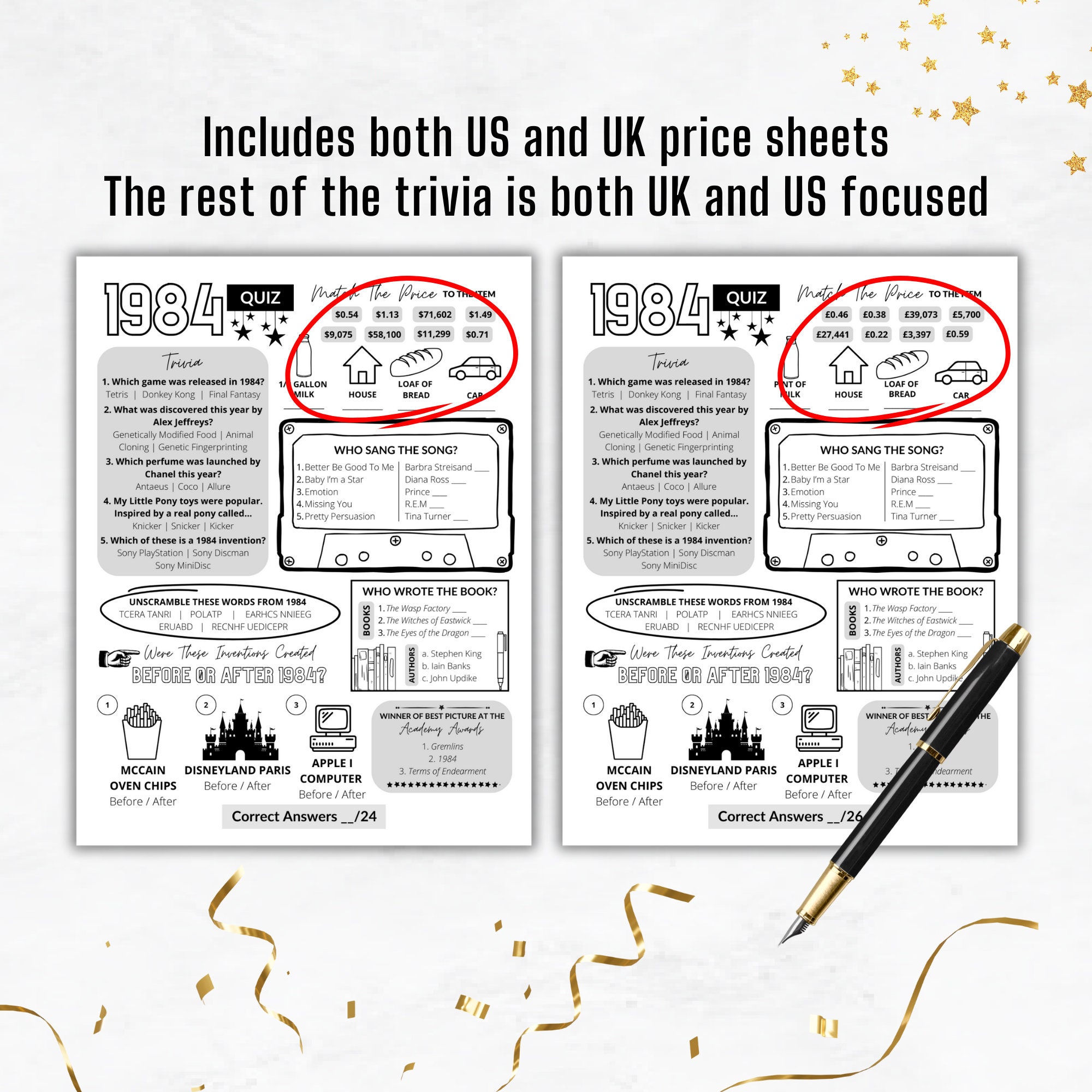 1984 Quiz Born in 1984 Print Trivia Printable 40th Birthday Party Games ...