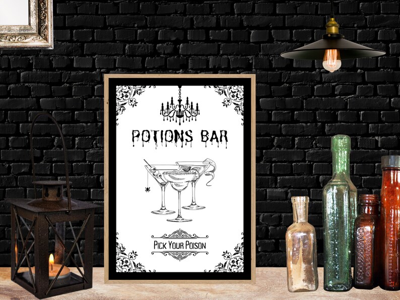 POTIONS BAR SIGN Halloween Bar Sign Pick Your Poison Poster Halloween ...