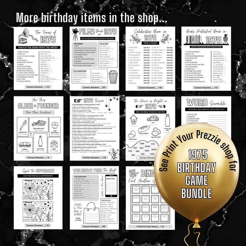 1975 Quiz | Born in 1975 Print | Trivia Printable Game | 51st Birthday ...