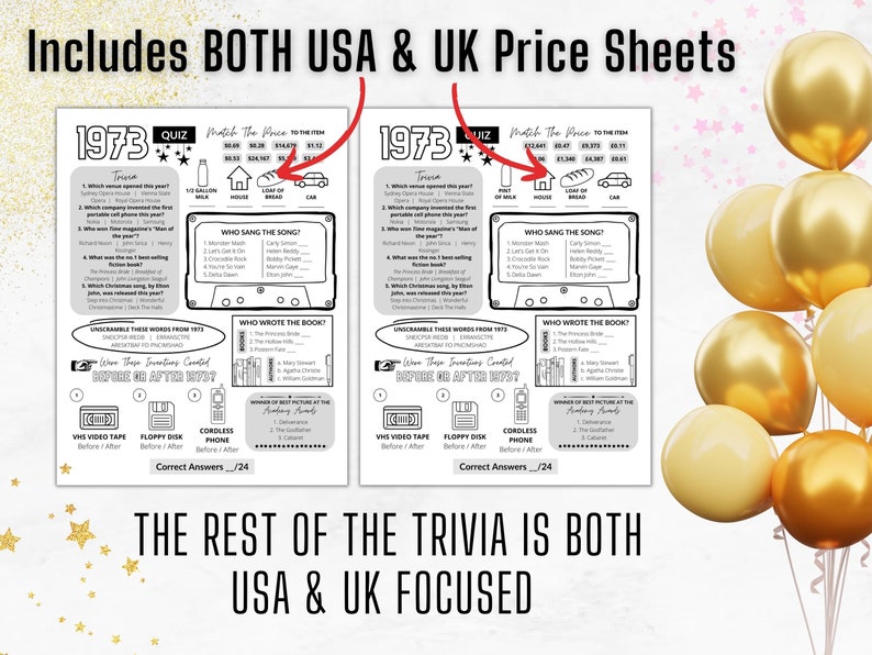 1973 Quiz Born in 1973 Print Trivia Printable 50th - Etsy