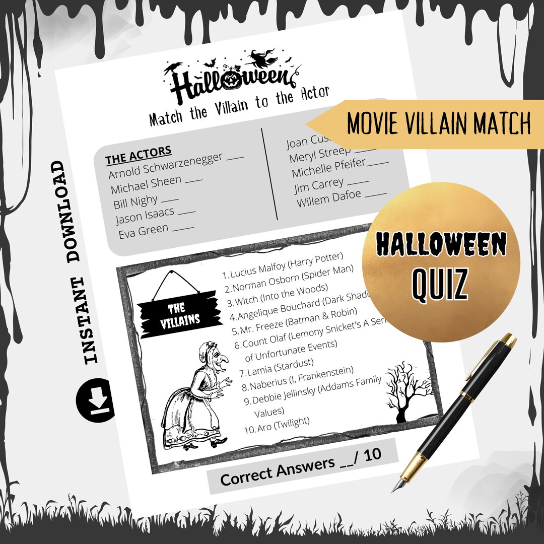 HALLOWEEN Trivia Halloween Quiz Match Movie Villian - Etsy