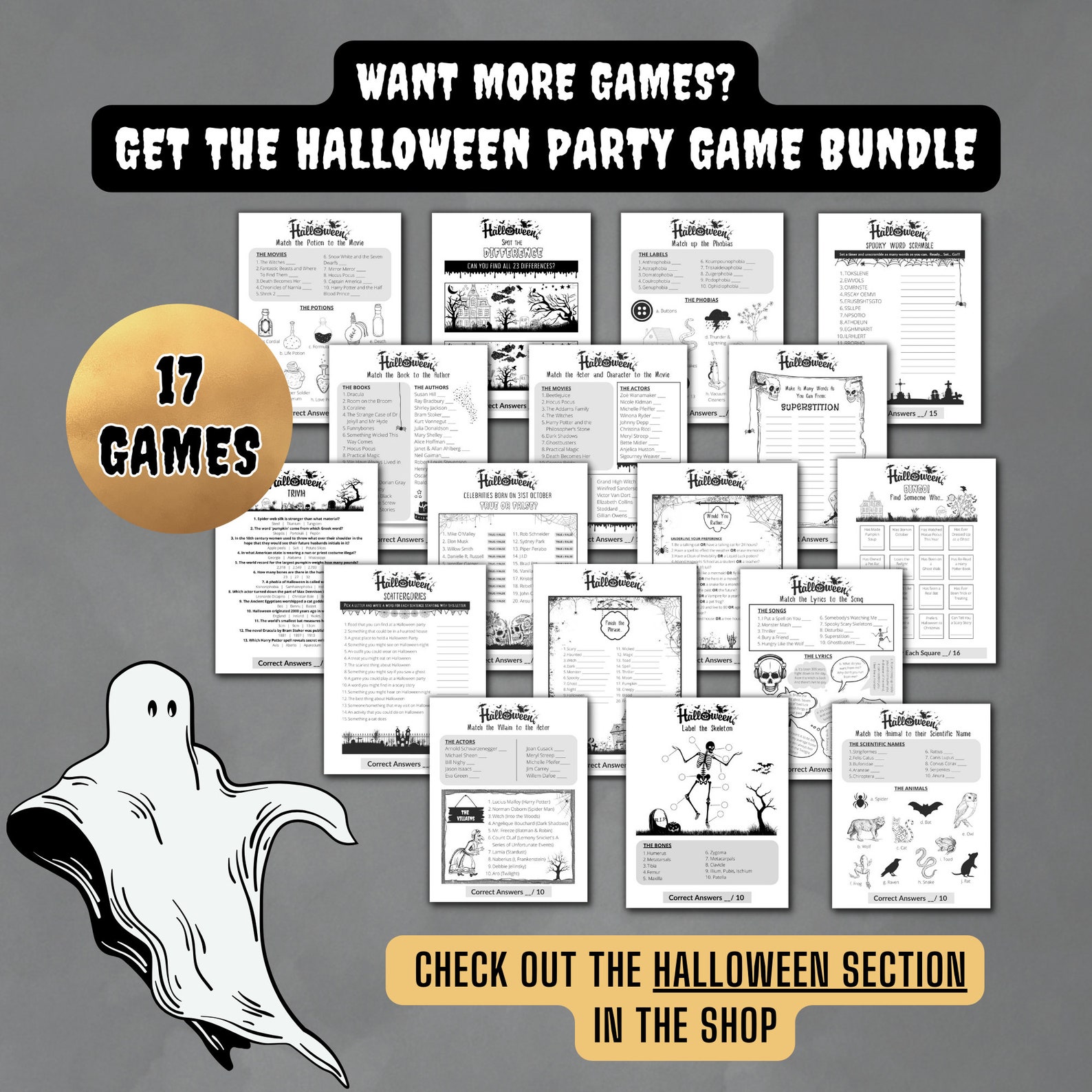 HALLOWEEN Trivia Sheet Halloween Quiz Halloween Party Game Halloween ...