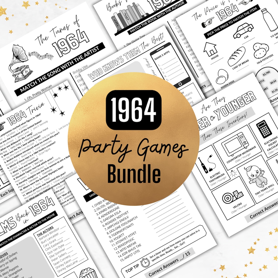 1964 Birthday PARTY GAMES Bundle | Born in 1964 62nd Birthday Game ...