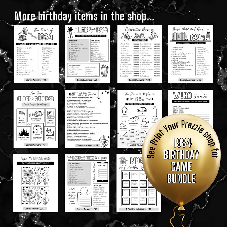 1984 Quiz Born in 1984 Print Trivia Printable 40th Birthday Party Games ...