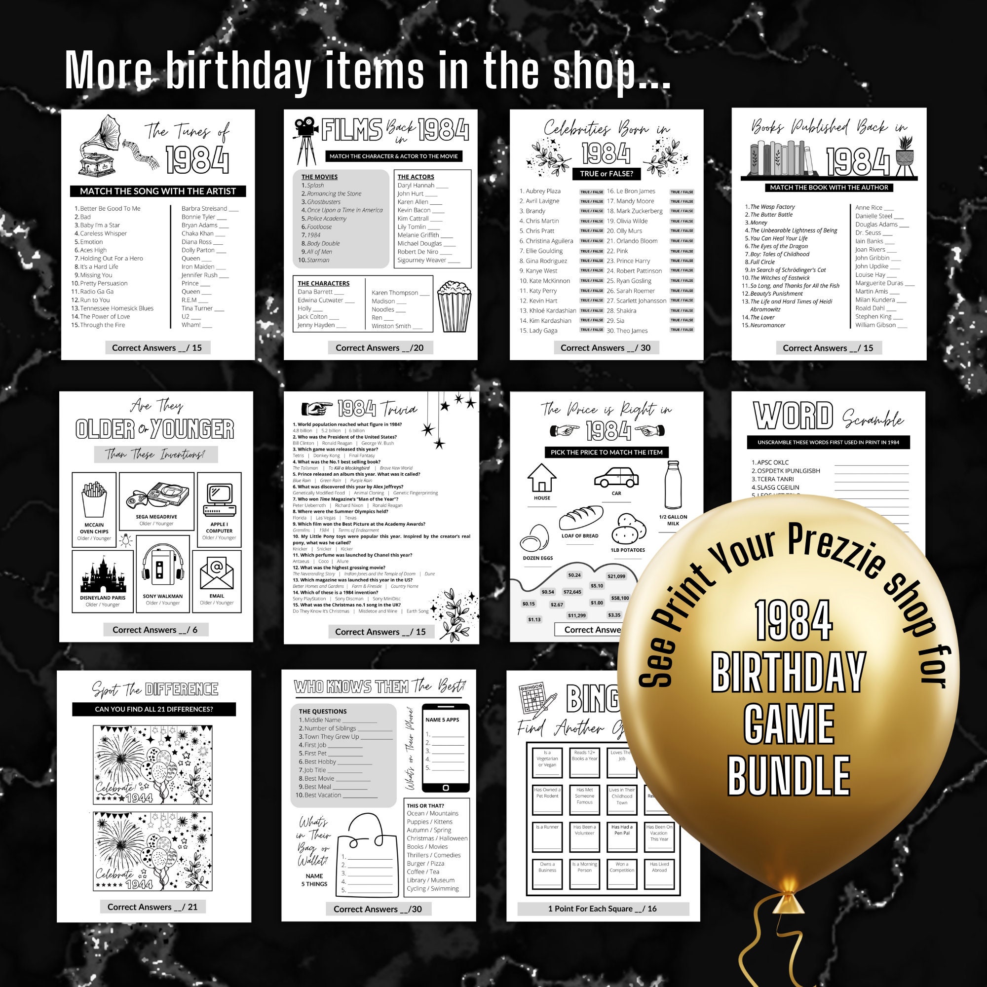 1984 Quiz Born in 1984 Print Trivia Printable 40th Birthday Party Games ...