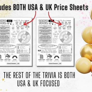 1952 Quiz | Born in 1952 Print | Trivia Printable | 74th Birthday Party ...