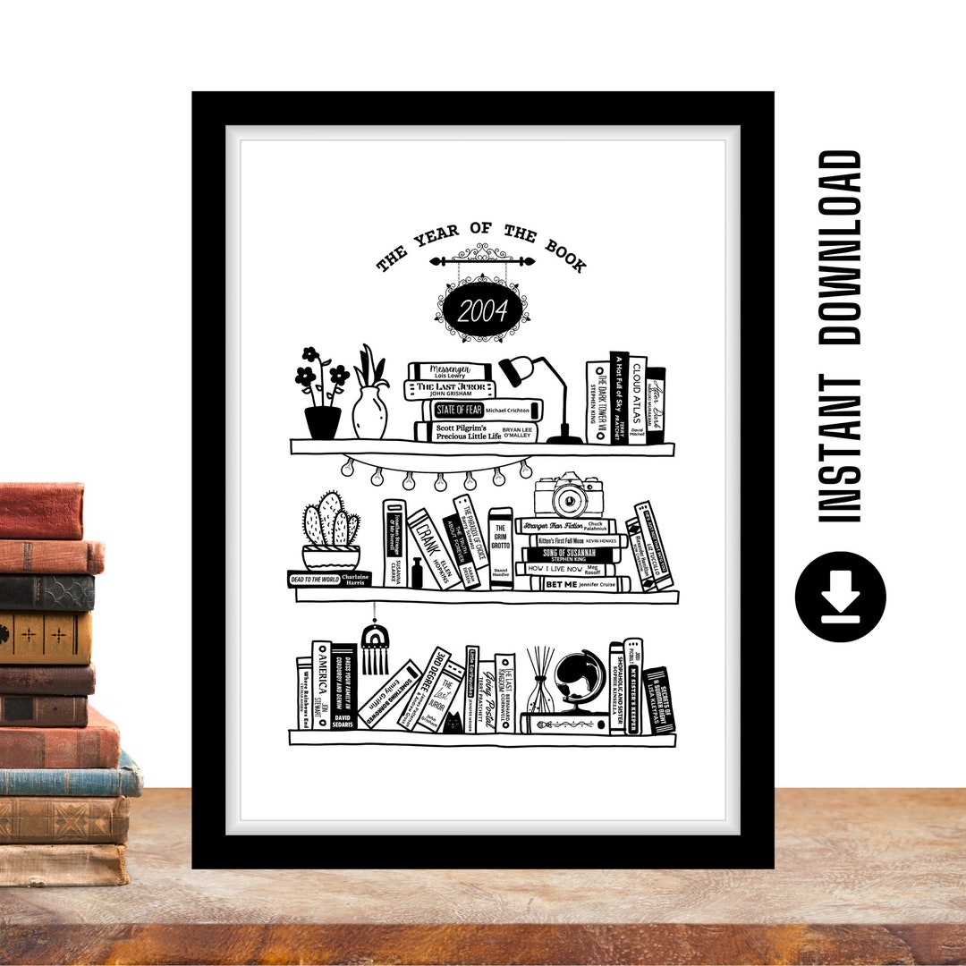 2004 Poster | Gift for Book Lover | Book Spine Art Printable | Library ...