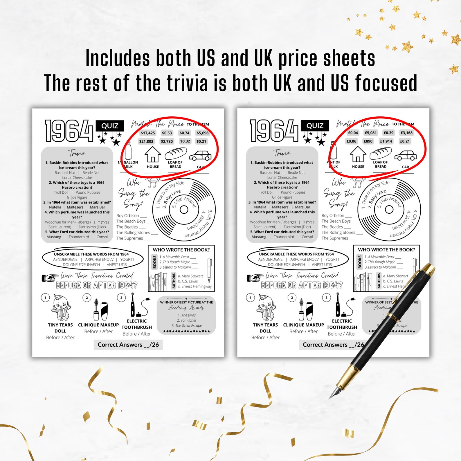 1964 Quiz | Born in 1964 Print | Trivia Printable | Birthday Party ...