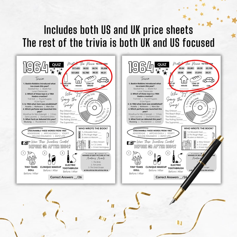 1964 Quiz | Born in 1964 Print | Trivia Printable | Birthday Party ...