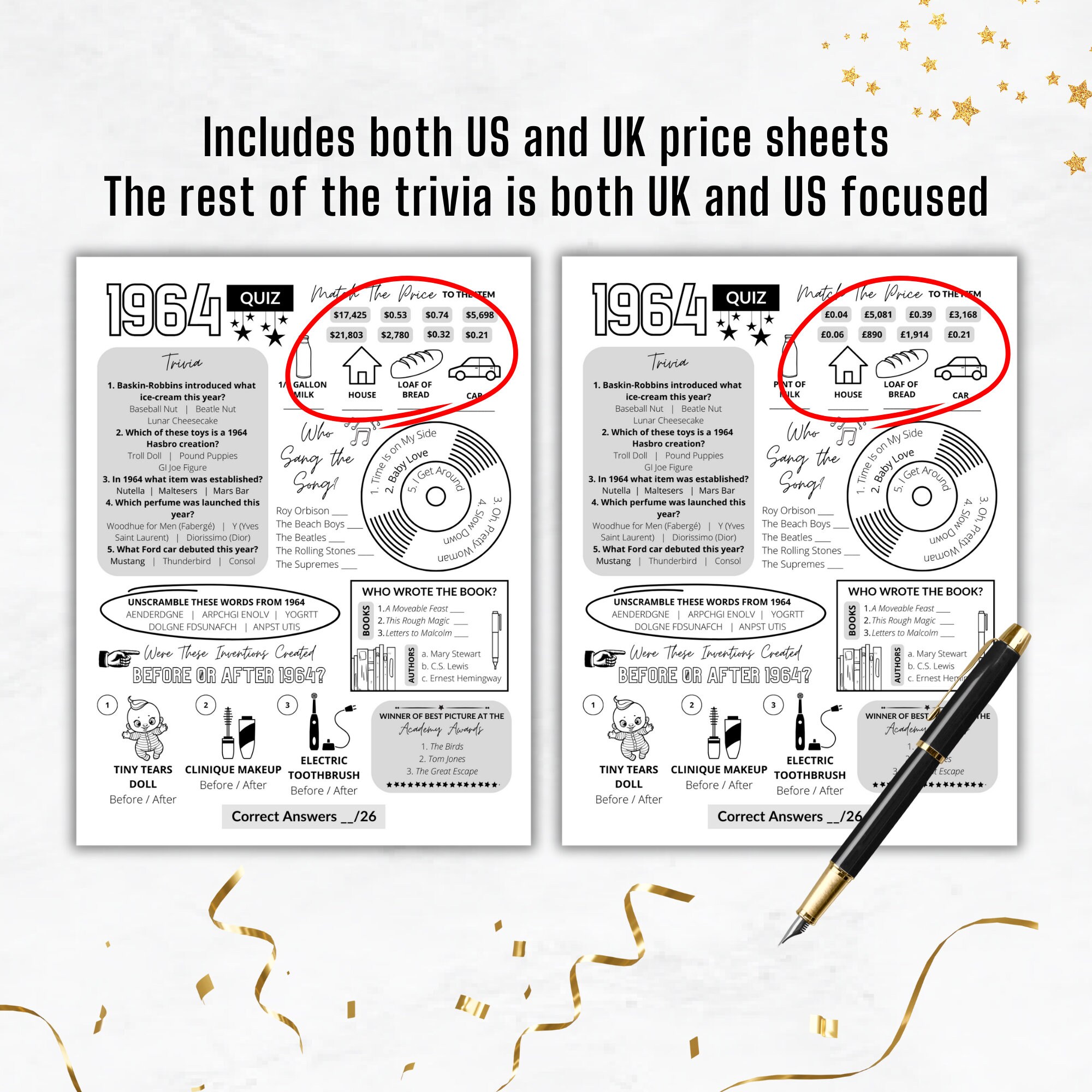 1964 Quiz | Born in 1964 Print | Trivia Printable | Birthday Party ...