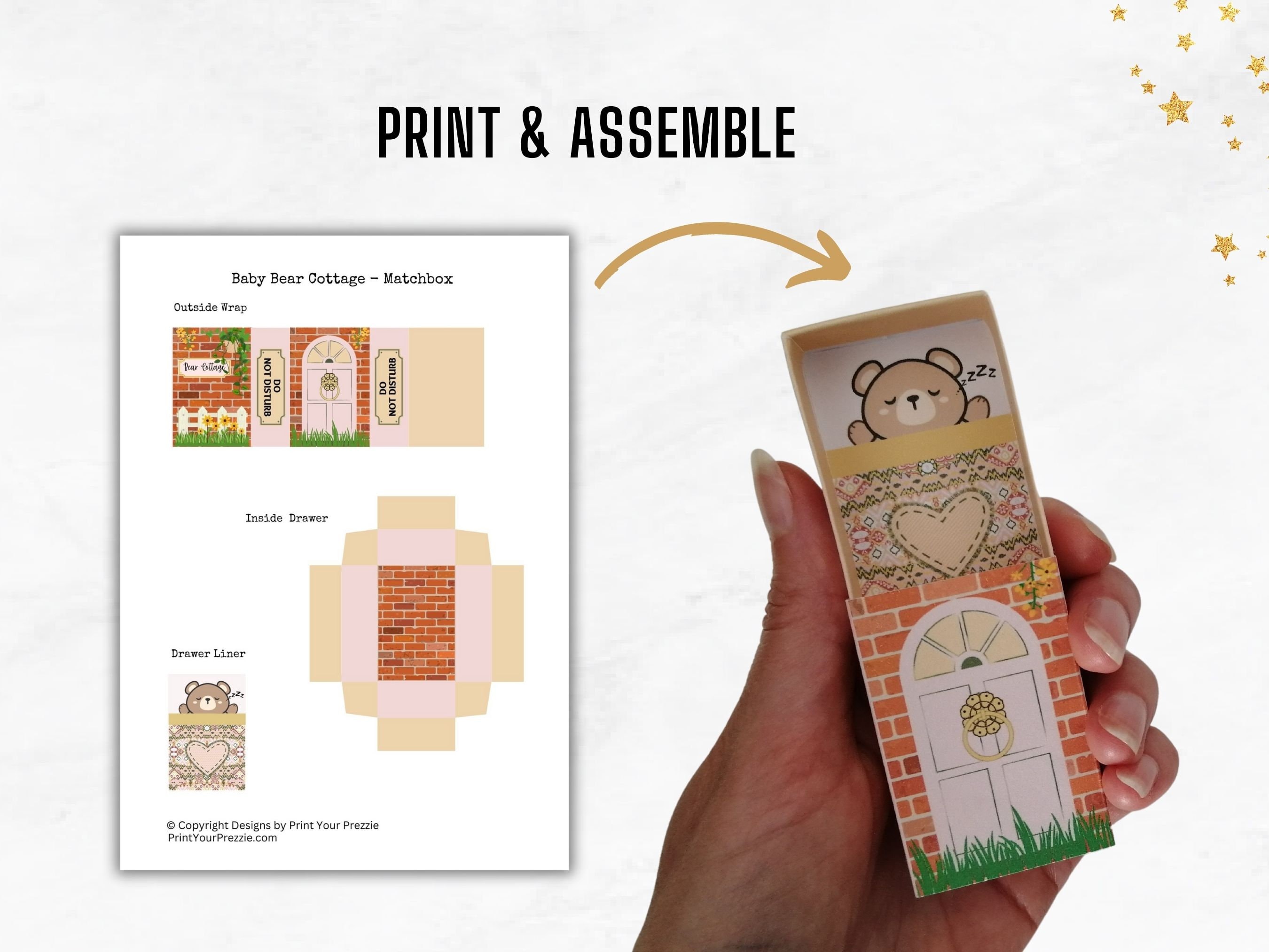 Printable Bear in Box | Paper Dollhouse Matchbox | DIY Craft Project ...