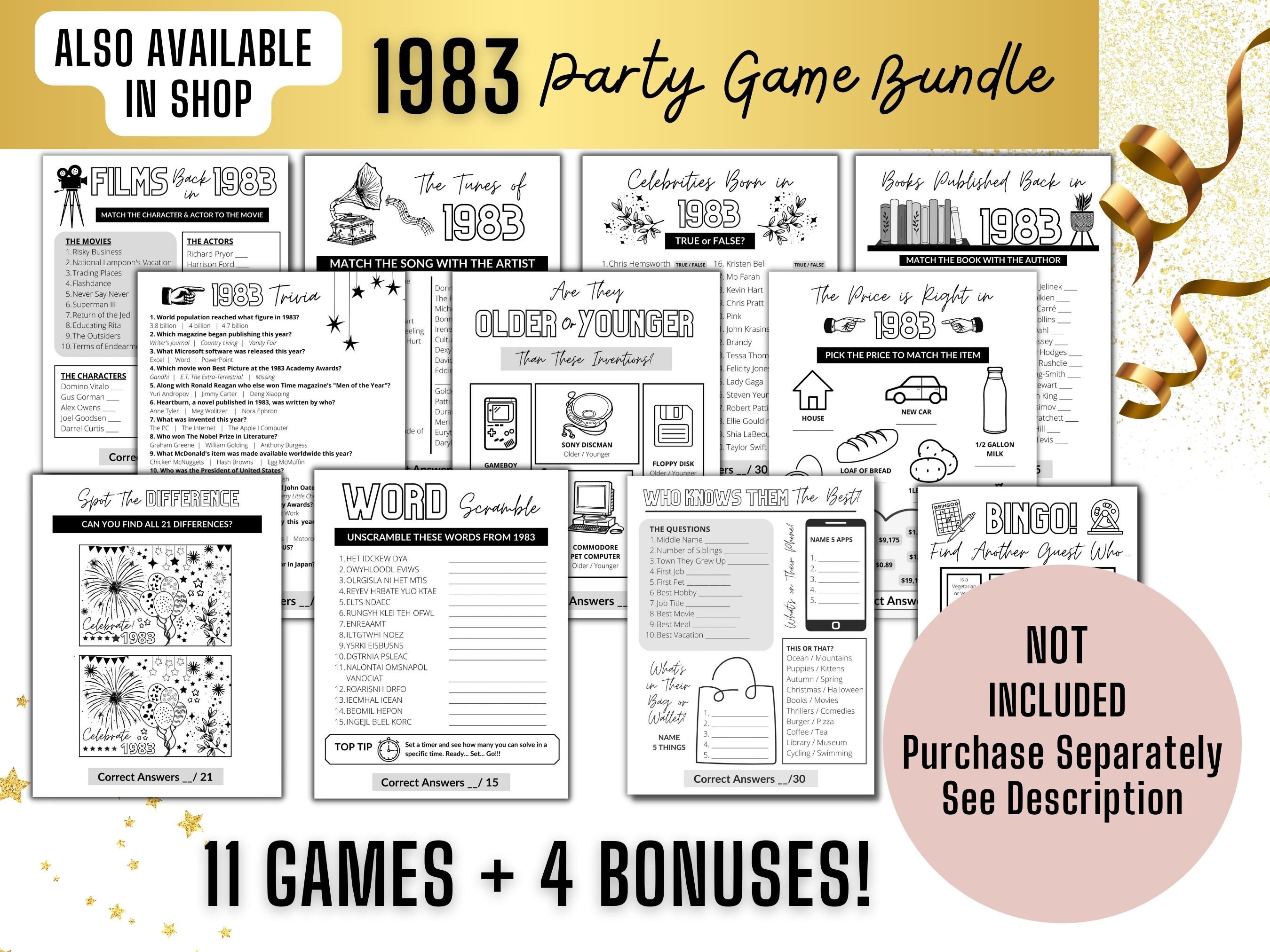 1983 Quiz | Born in 1983 Print | Trivia Printable | 43rd Birthday Party ...