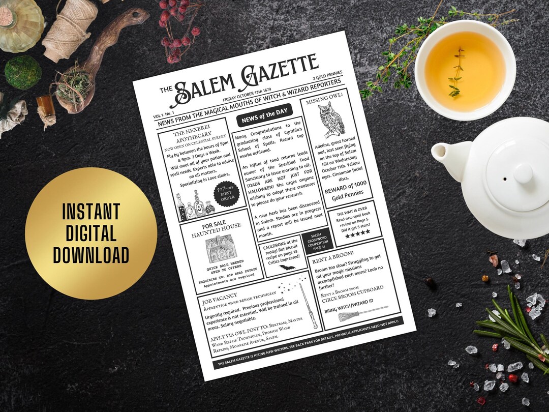 Magical Newspaper Salem Newspaper Witch Wizard Newspaper - Etsy