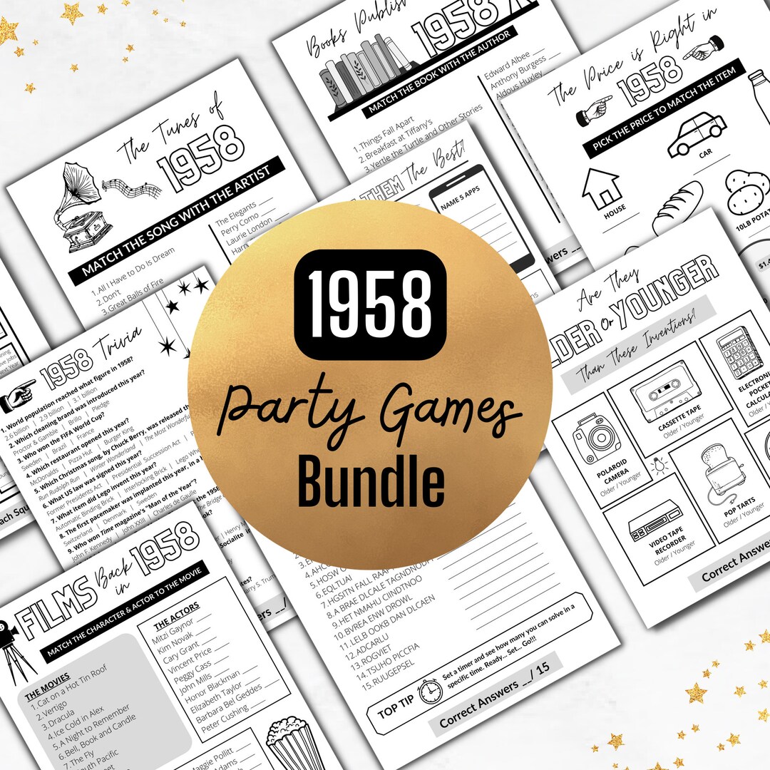1958 Birthday PARTY GAMES | Born in 1958 Birthday Game Bundle | Instant ...