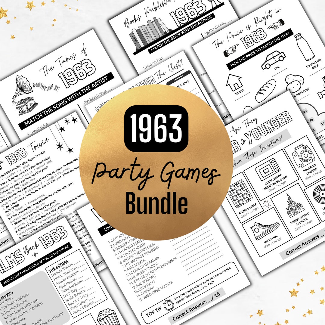1963 Birthday PARTY GAMES Bundle Born in 1963 61st Birthday Games ...