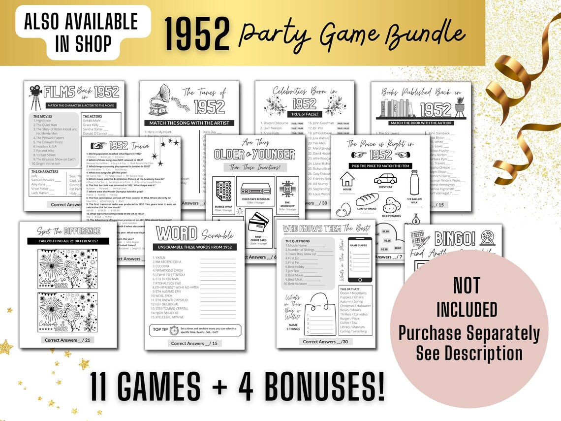 1952 Quiz | Born in 1952 Print | Trivia Printable | 74th Birthday Party ...