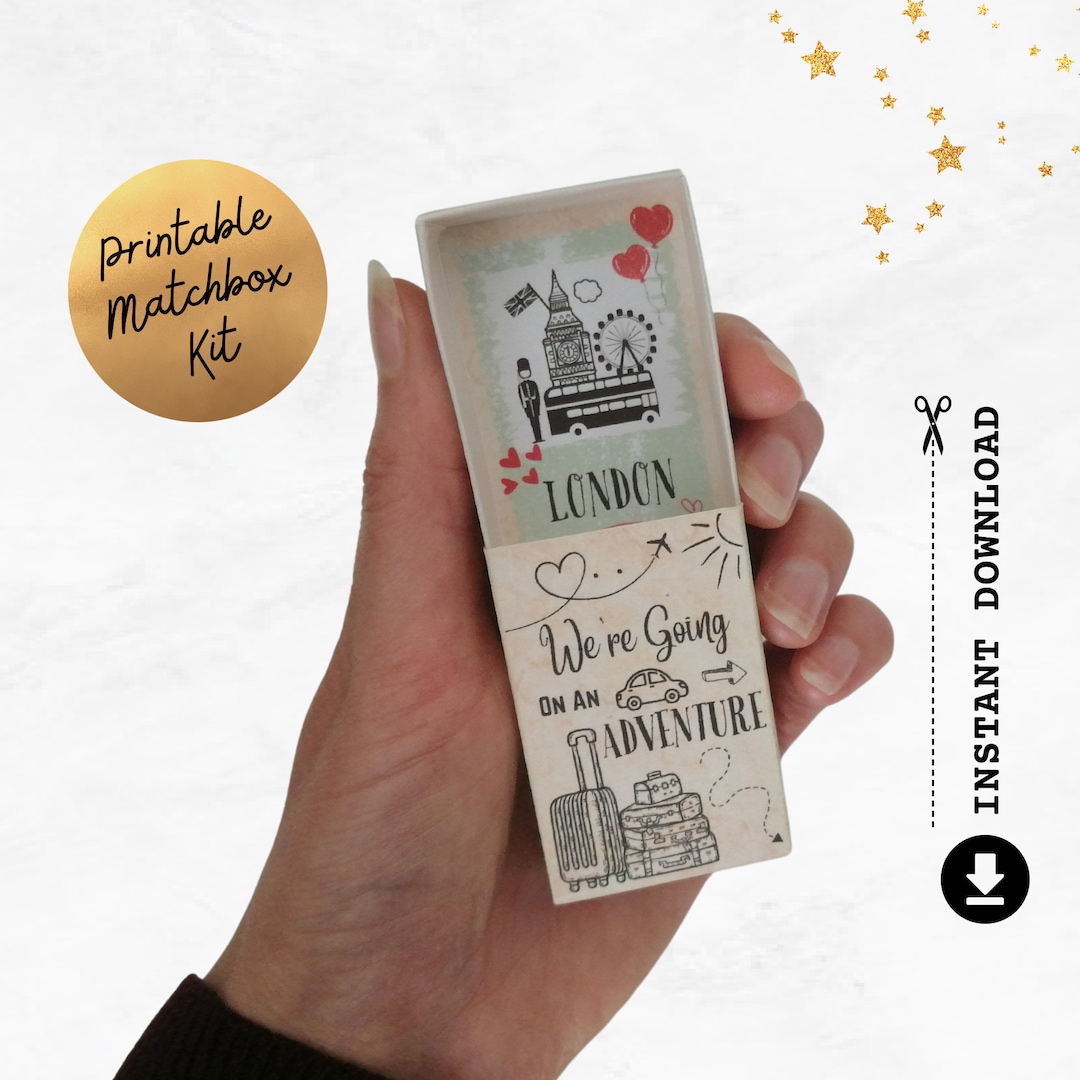 LONDON Surprise Trip Reveal Printable Matchbox | DIY Holiday Announcement | Mini Break Gift ...