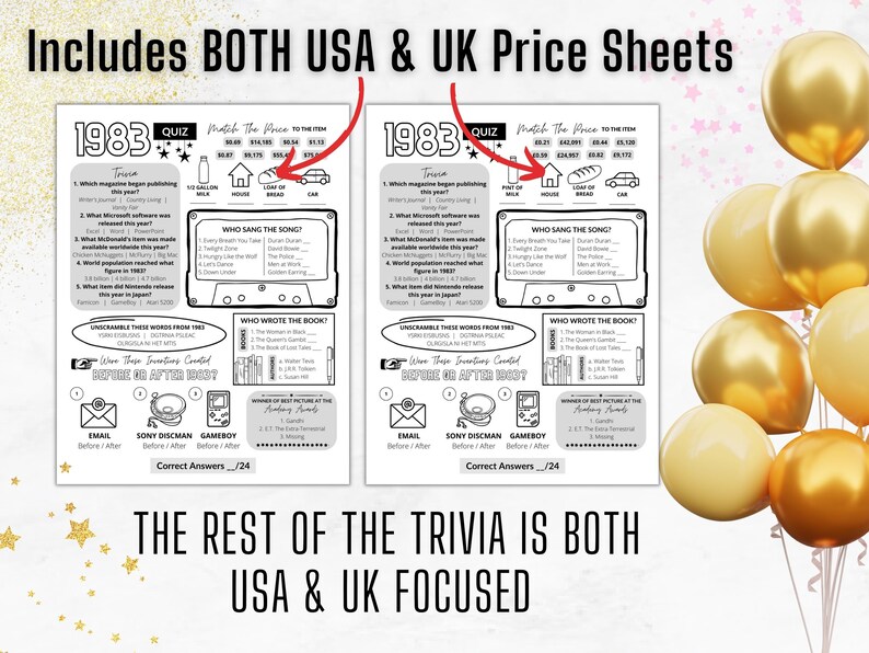 1983 Quiz | Born in 1983 Print | Trivia Printable | 42nd Birthday Party ...