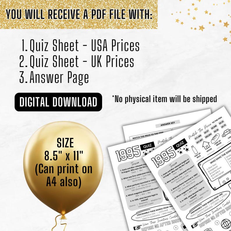 1995 Quiz | Born in 1995 Print | Trivia Printable Game | Birthday Party ...