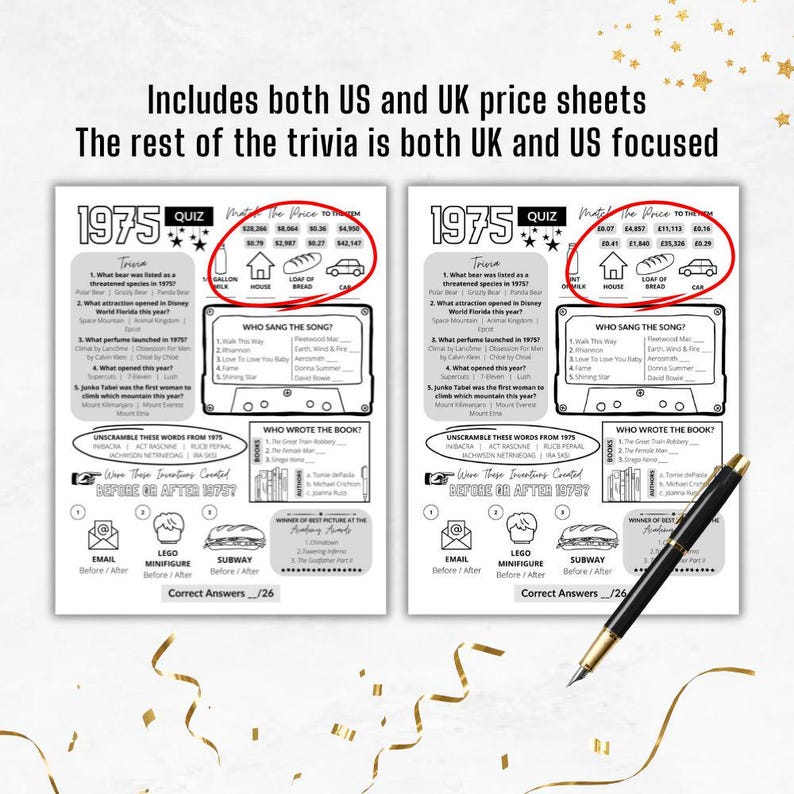 1975 Quiz | Born in 1975 Print | Trivia Printable Game | 50th Birthday ...