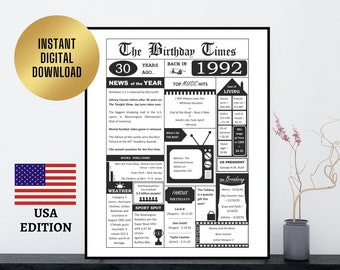 30th Birthday Newspaper Print - Etsy