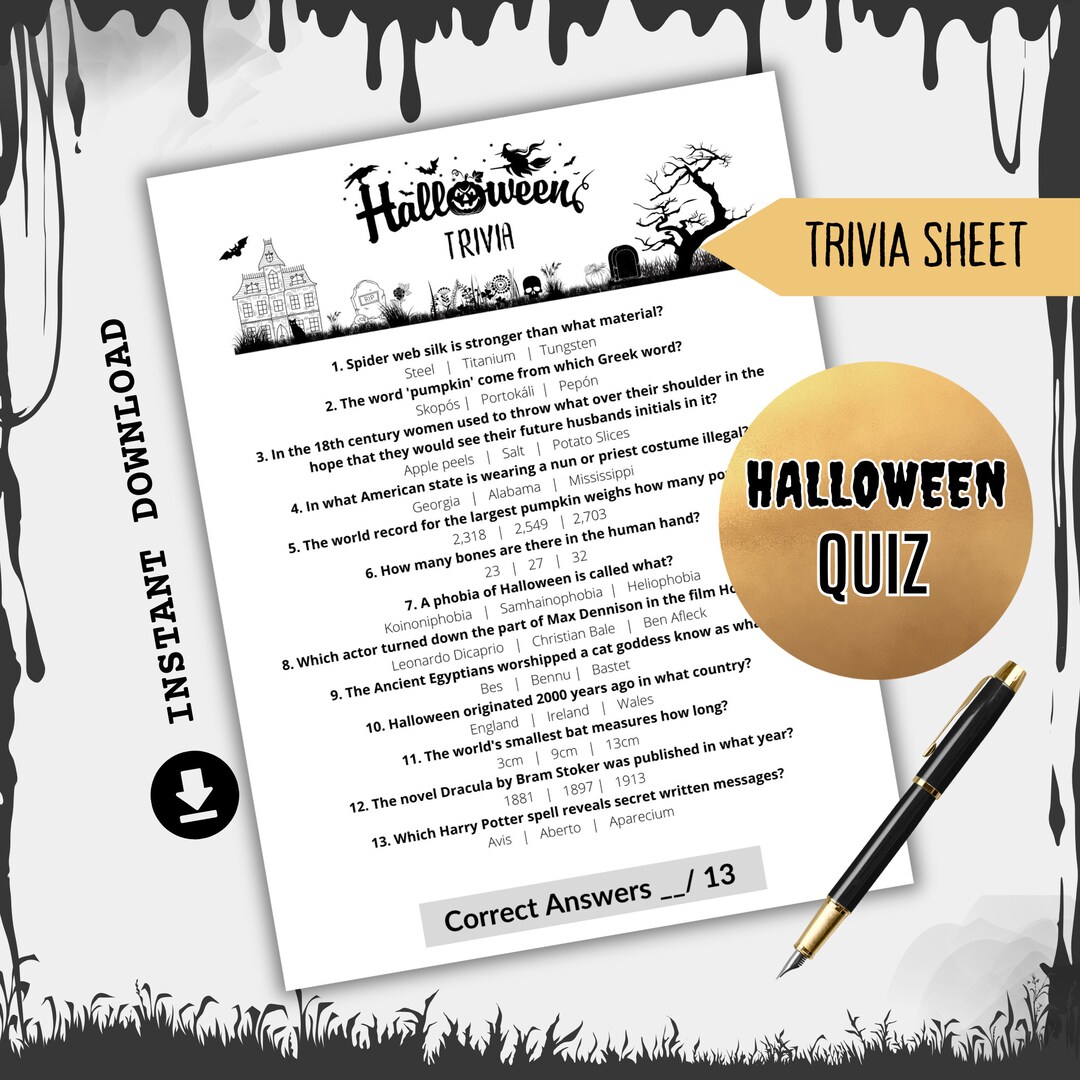 HALLOWEEN Trivia Sheet Halloween Quiz Halloween Party Game Halloween ...