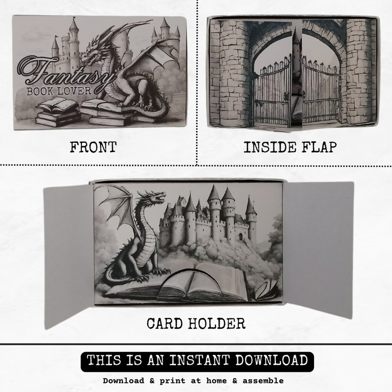 Book Gift Card Holder Diy PRINTABLE Matchbox Dragon Castle Gift Card ...