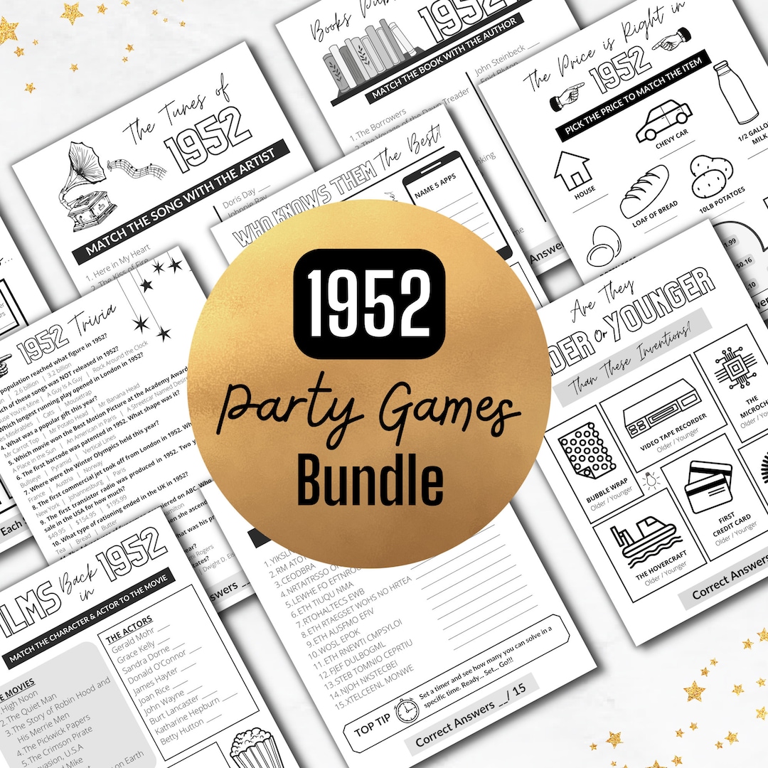 1952 Birthday PARTY GAMES Bundle Born in 1952 71st Birthday Games ...