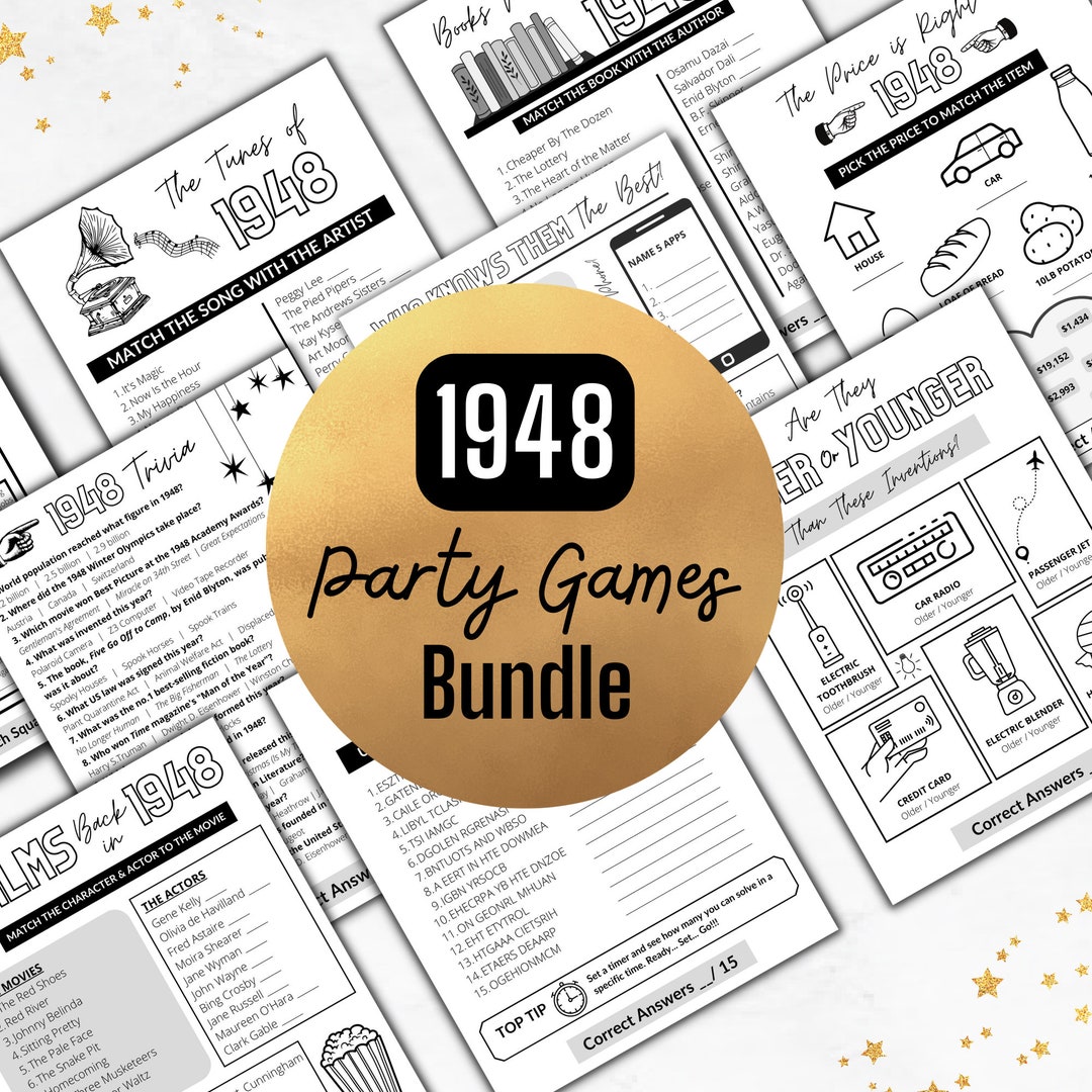 1948 Birthday PARTY GAMES Bundle | Born in 1948 78th Birthday Game ...