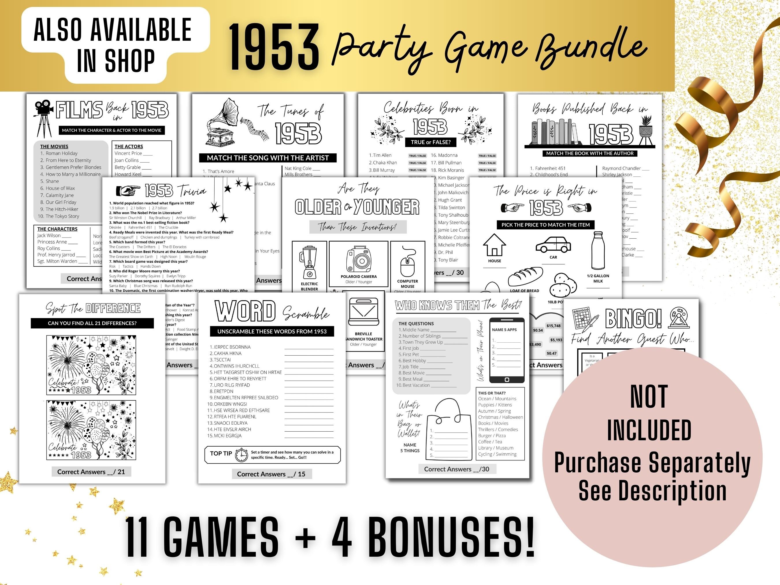 1953 Quiz | Born in 1953 Print | Trivia Printable | Birthday Party ...