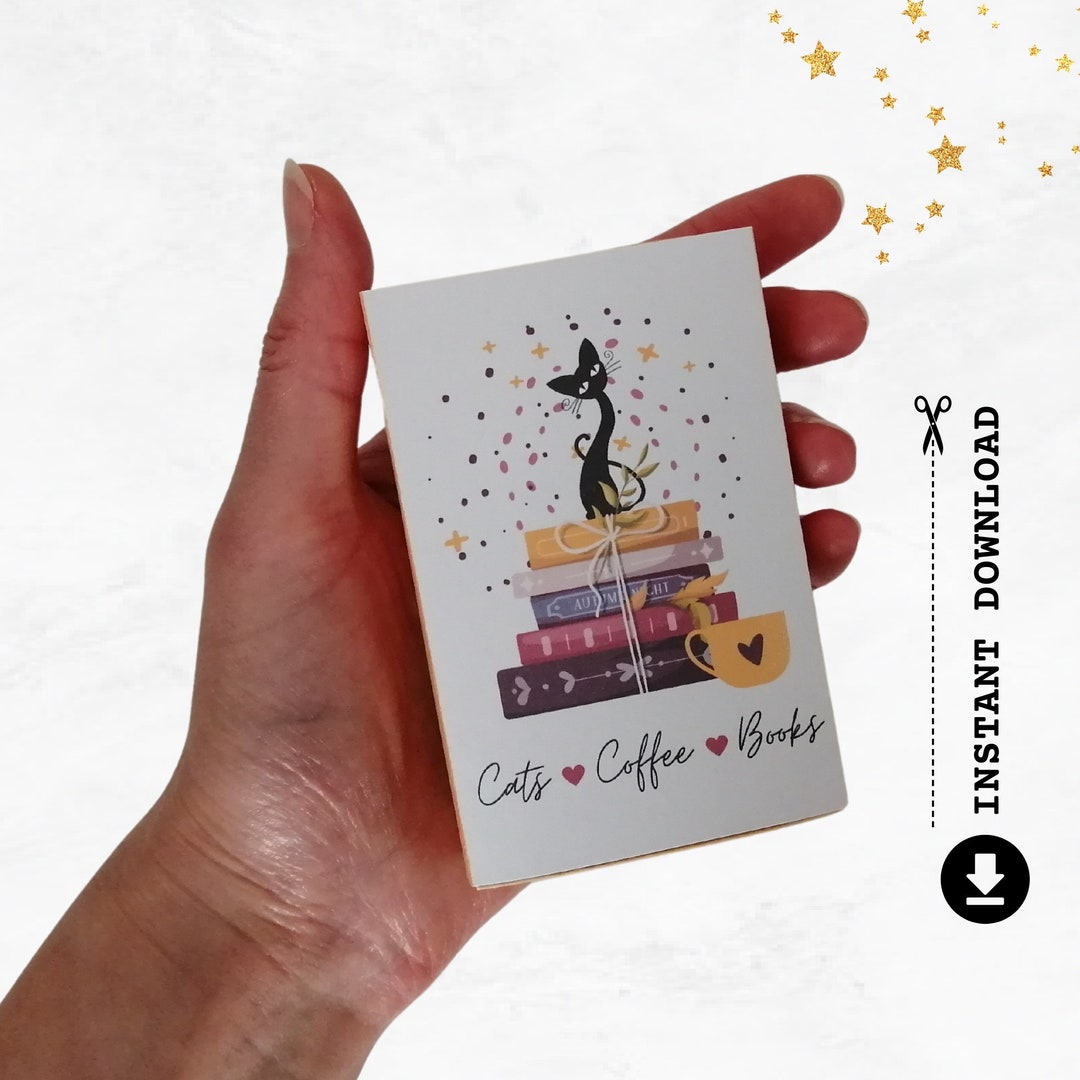 Book Gift Card Holder Diy Printable Matchbox PDF Book Lover & Cat Gift Craft Project Cats Coffee ...