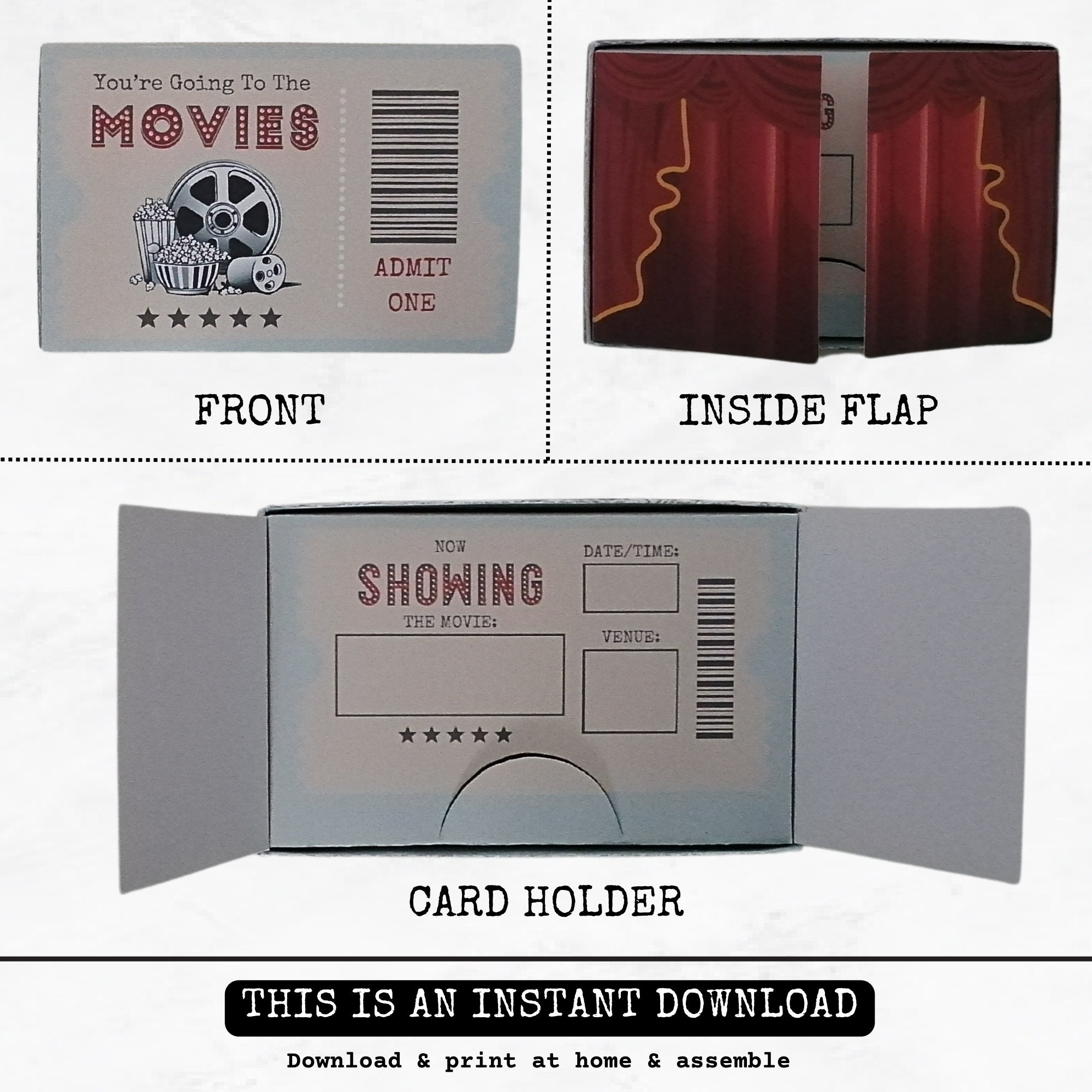 Movie Gift Card Holder Diy Printable Matchbox Cinema Ticket Gift for ...