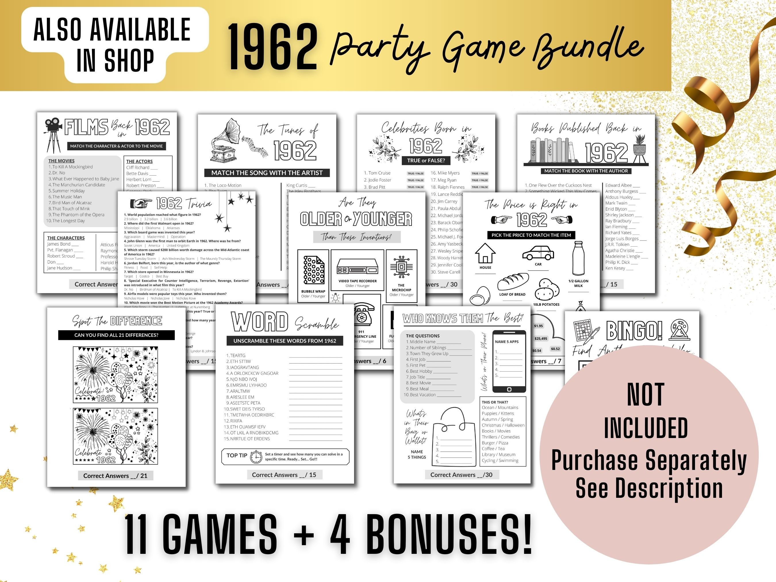 1962 Quiz | Born in 1962 Print | Trivia Printable | 64th Birthday Party ...