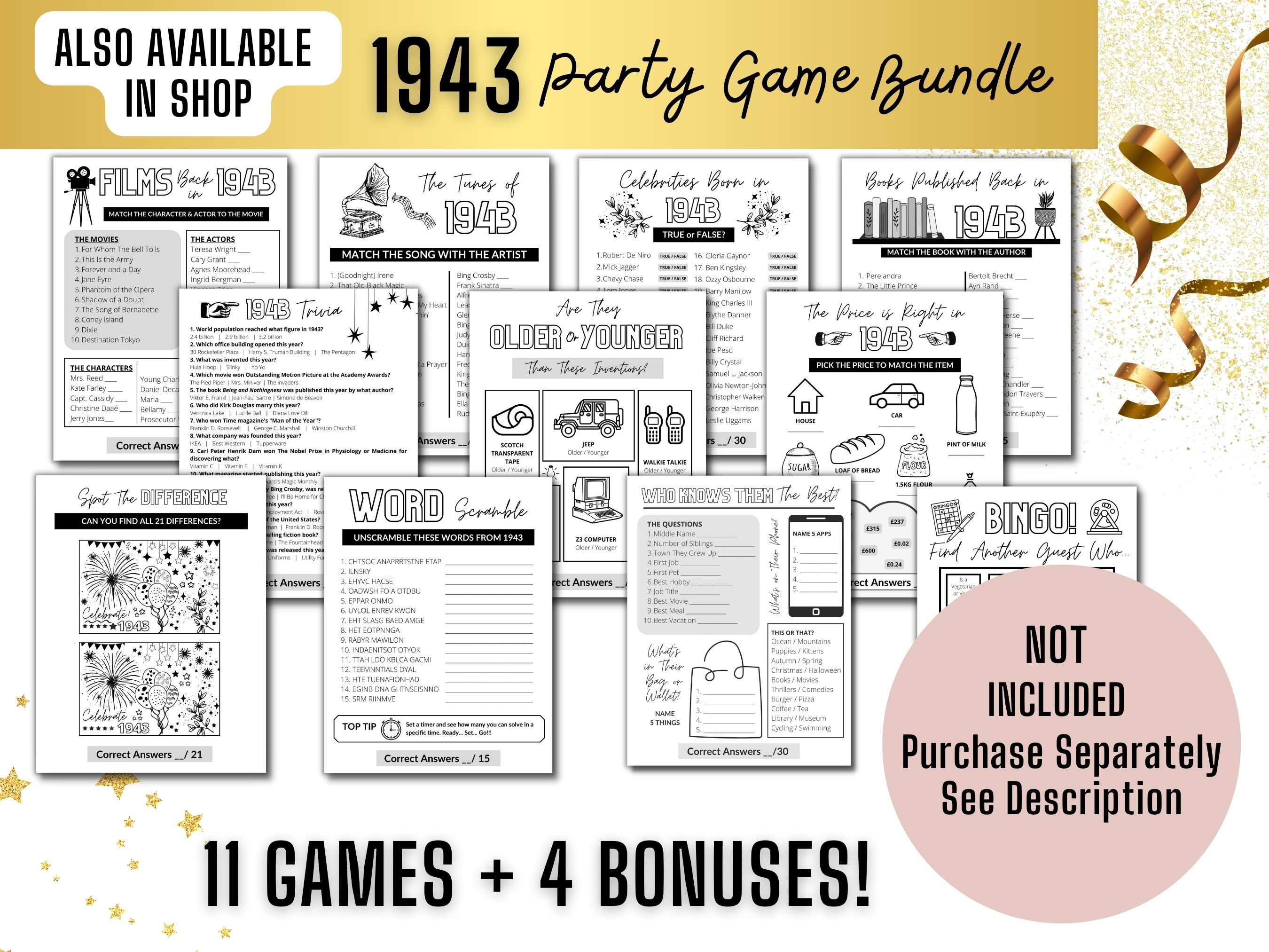 1943 Quiz | Born in 1943 Print | Trivia Printable | 82nd Birthday Party ...