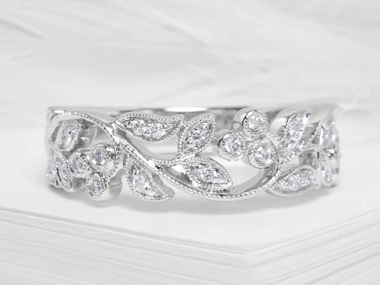 Vine and Leaf White Gold Diamond Ring Filigree Diamond Ring | Etsy