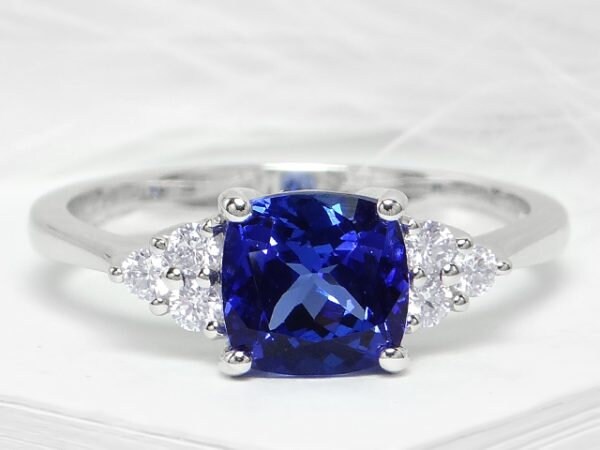 Tanzanite and Diamond Ring on White Gold Band, Stackable Tanzanite Ring ...
