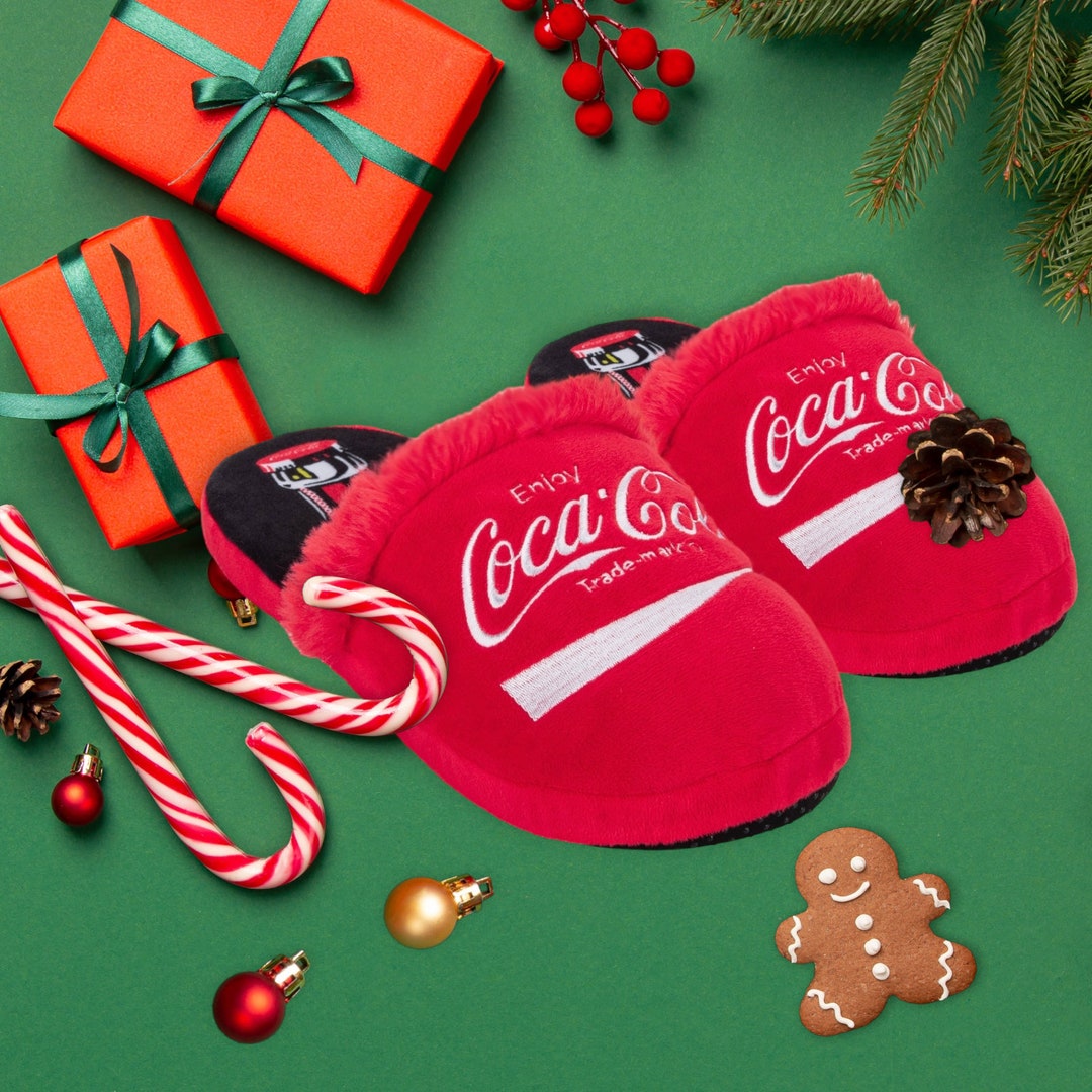 Coca-cola Coke Fuzzy Slides Slippers - Etsy