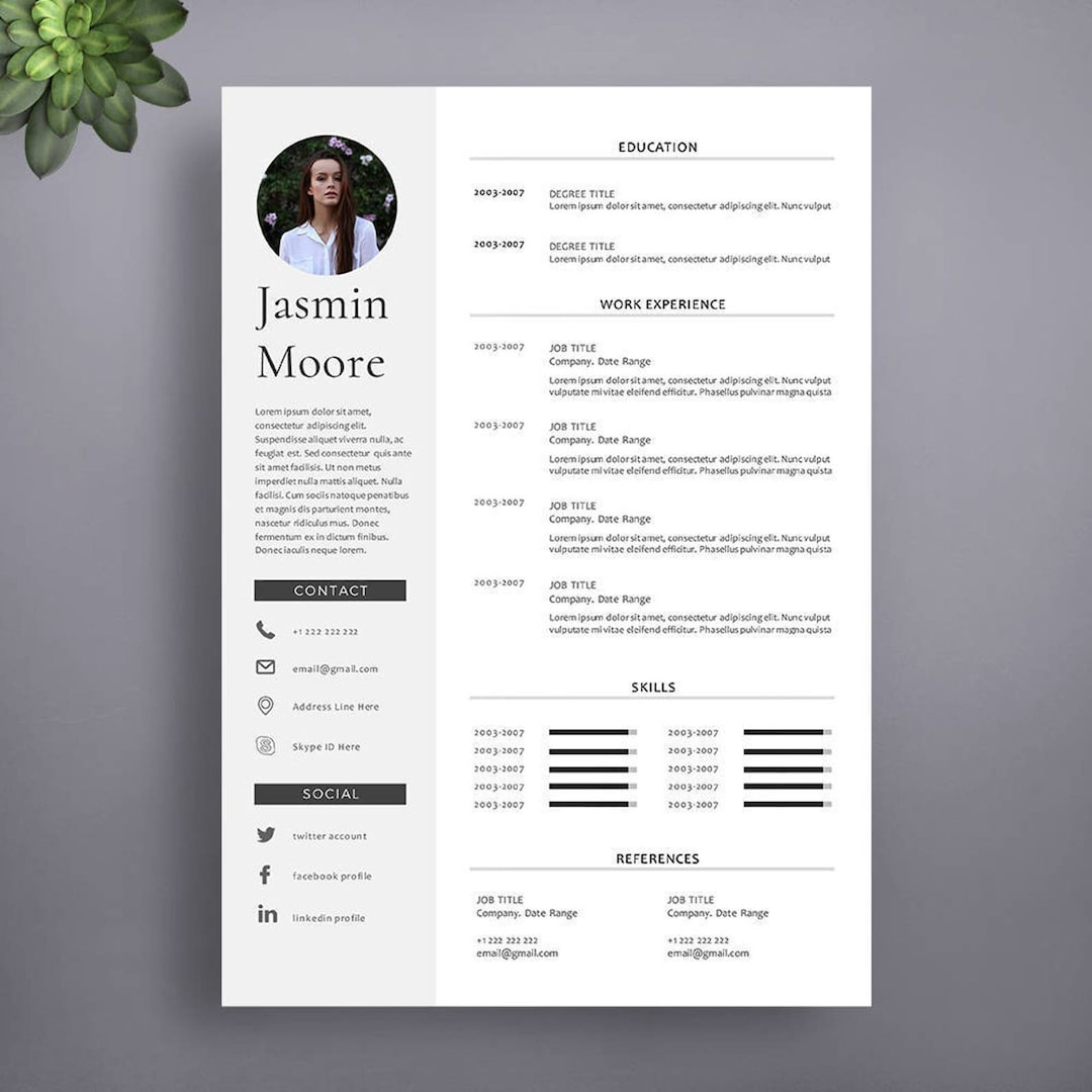 1 Page Resume Template. Professional Resume Template for Word and Pages ...