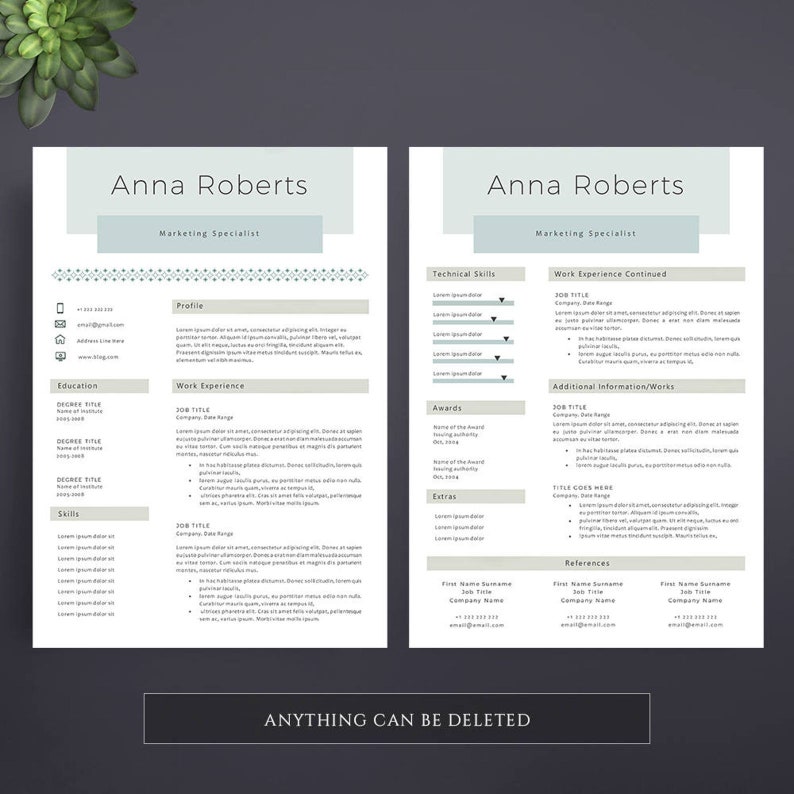 Creative & Modern Resume Template + Cover Letter, Professional CV for ...