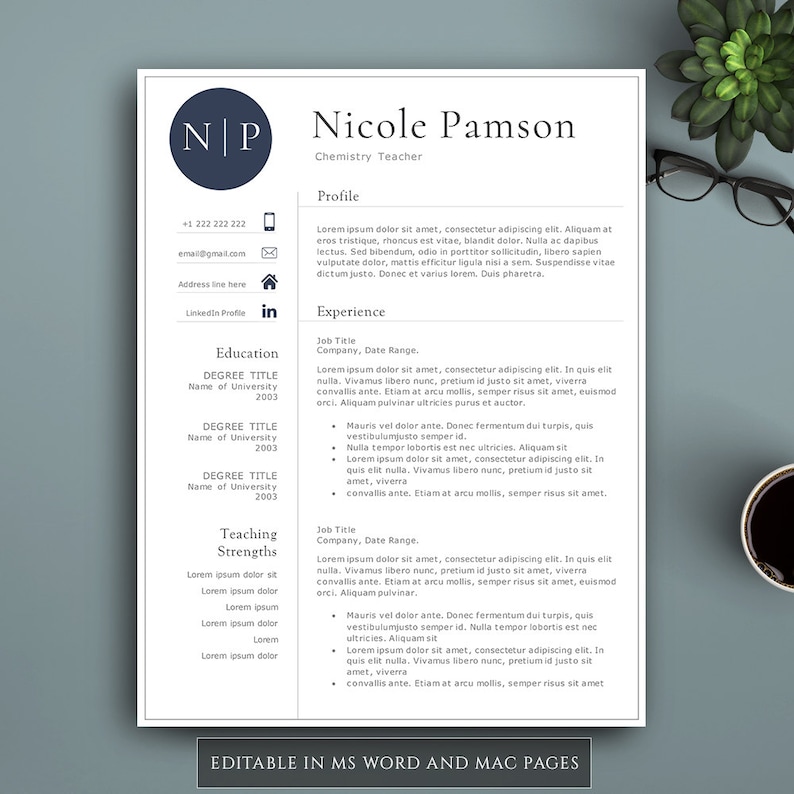 Professional Resume Template for Pages & MS Word. Complete 1,2,3 Pages ...