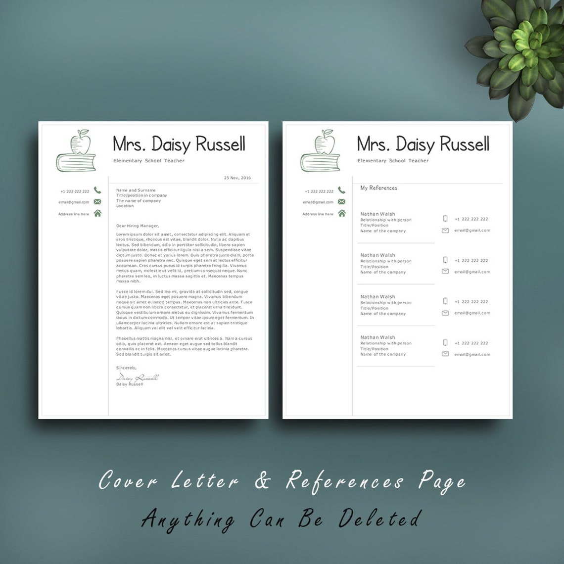Professional Teacher Resume Template for Pages & MS Word. Complete 1,2 ...