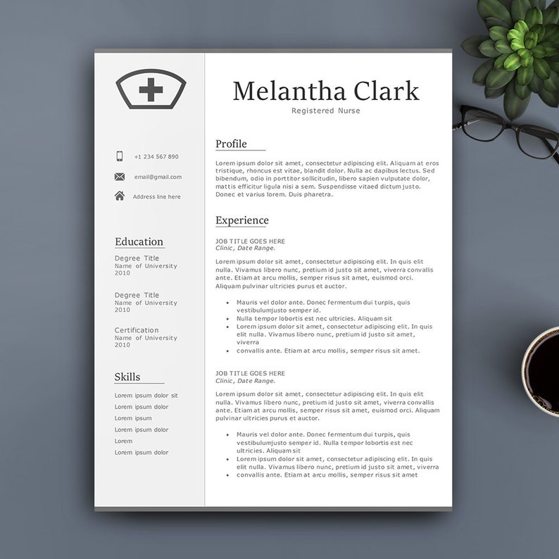 Professional Nurse Resume Template for Pages & MS Word. Complete 1,2,3 ...