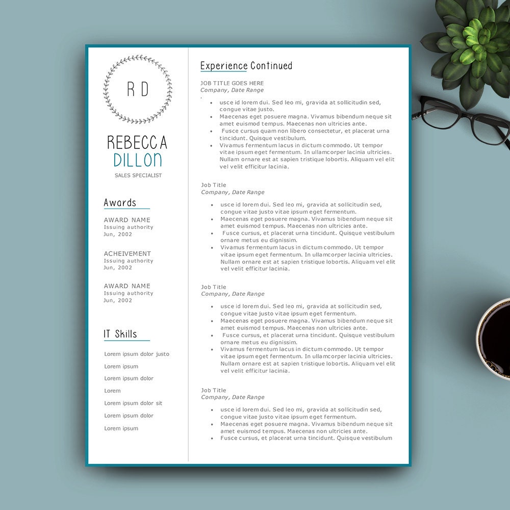 Creative Resume Template for Pages and MS Word. Complete 1,2,3 Pages ...