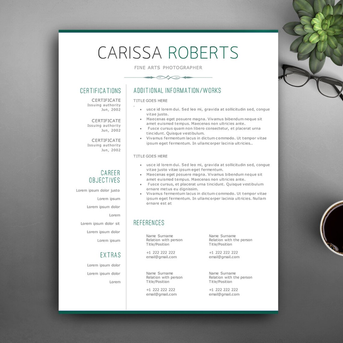 Creative Resume Template for Pages & MS Word. Complete 1,2,3 Pages ...